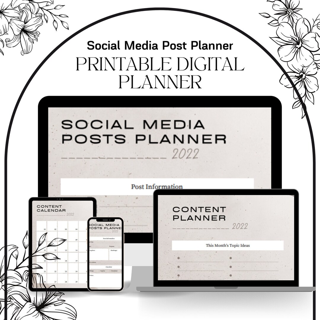 Social Media Content Calendar: Post Ideas, Printable Planner (A4 PDF ...