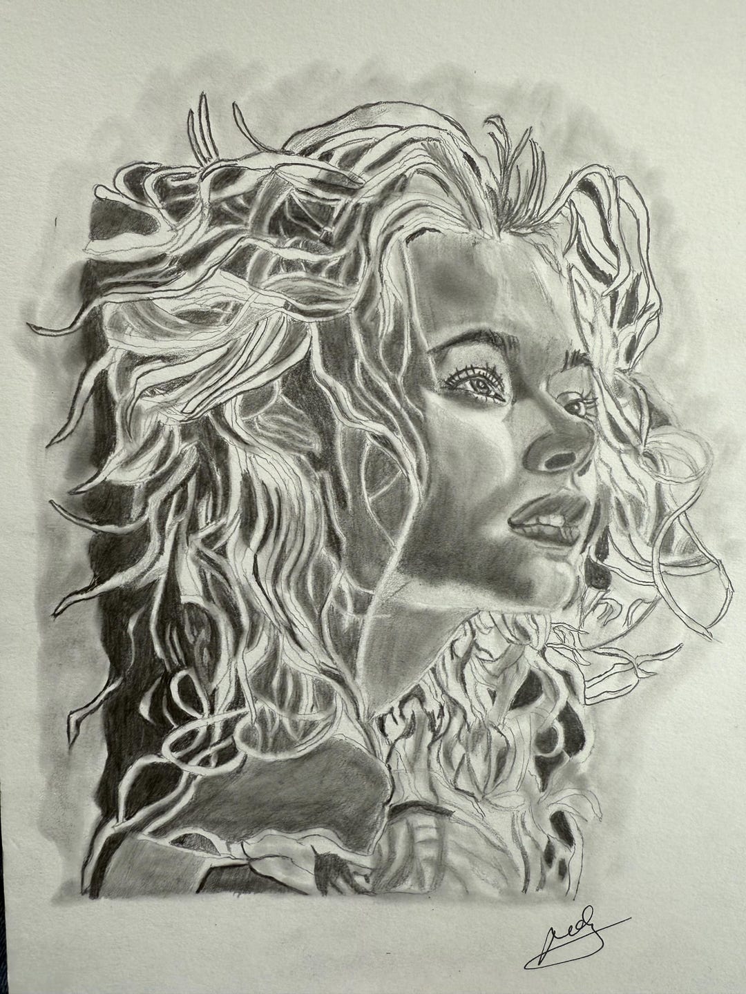 Portrait Beautiful Woman Pose. Hand Drawn Sketch on Quality Sketch ...