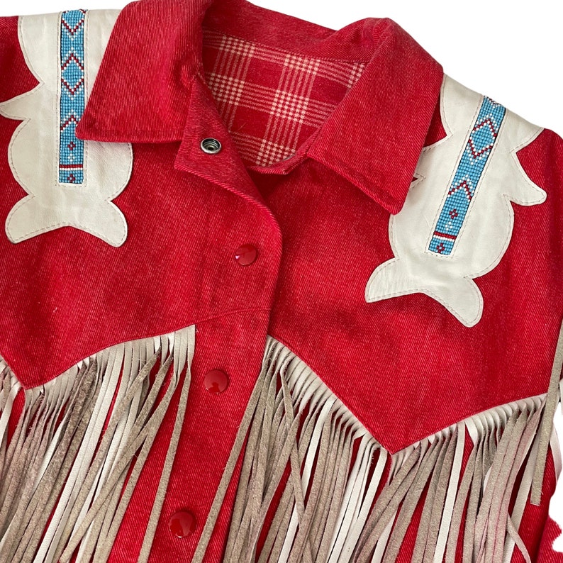 1980's Western Red Denim Jacket With Leather Accents - Etsy