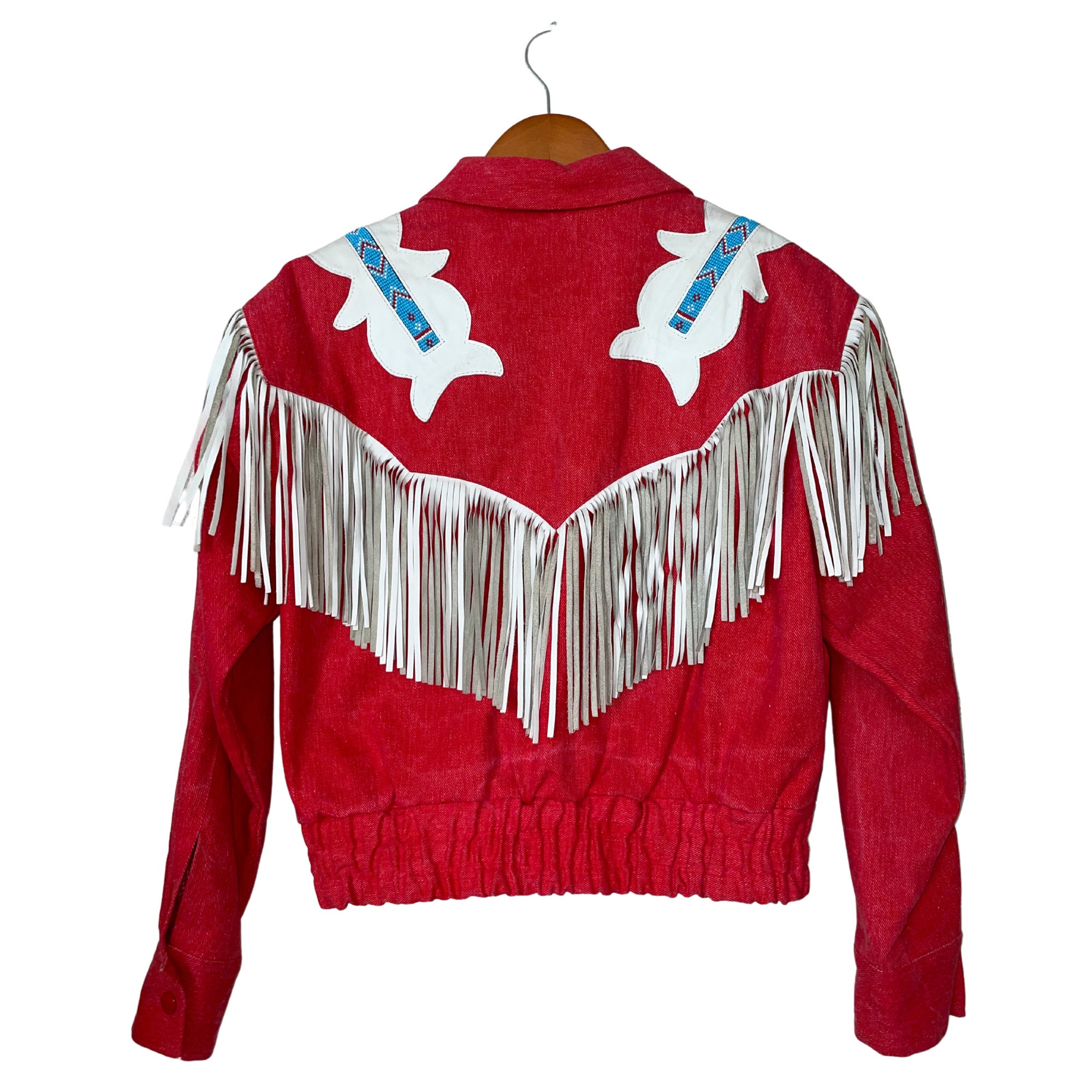 1980's Western Red Denim Jacket With Leather Accents - Etsy