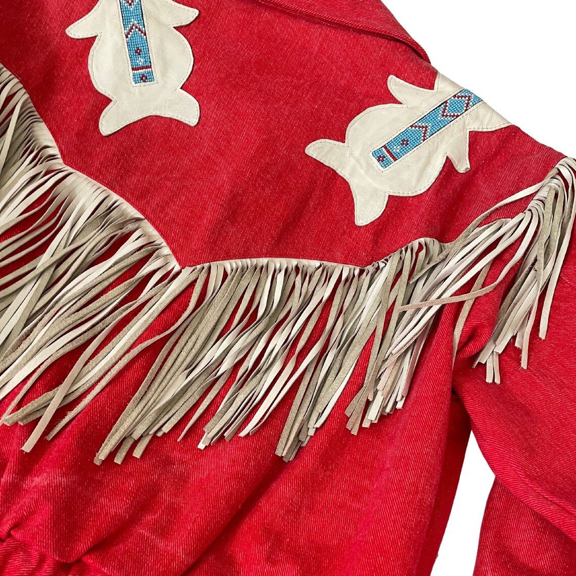 1980's Western Red Denim Jacket With Leather Accents - Etsy