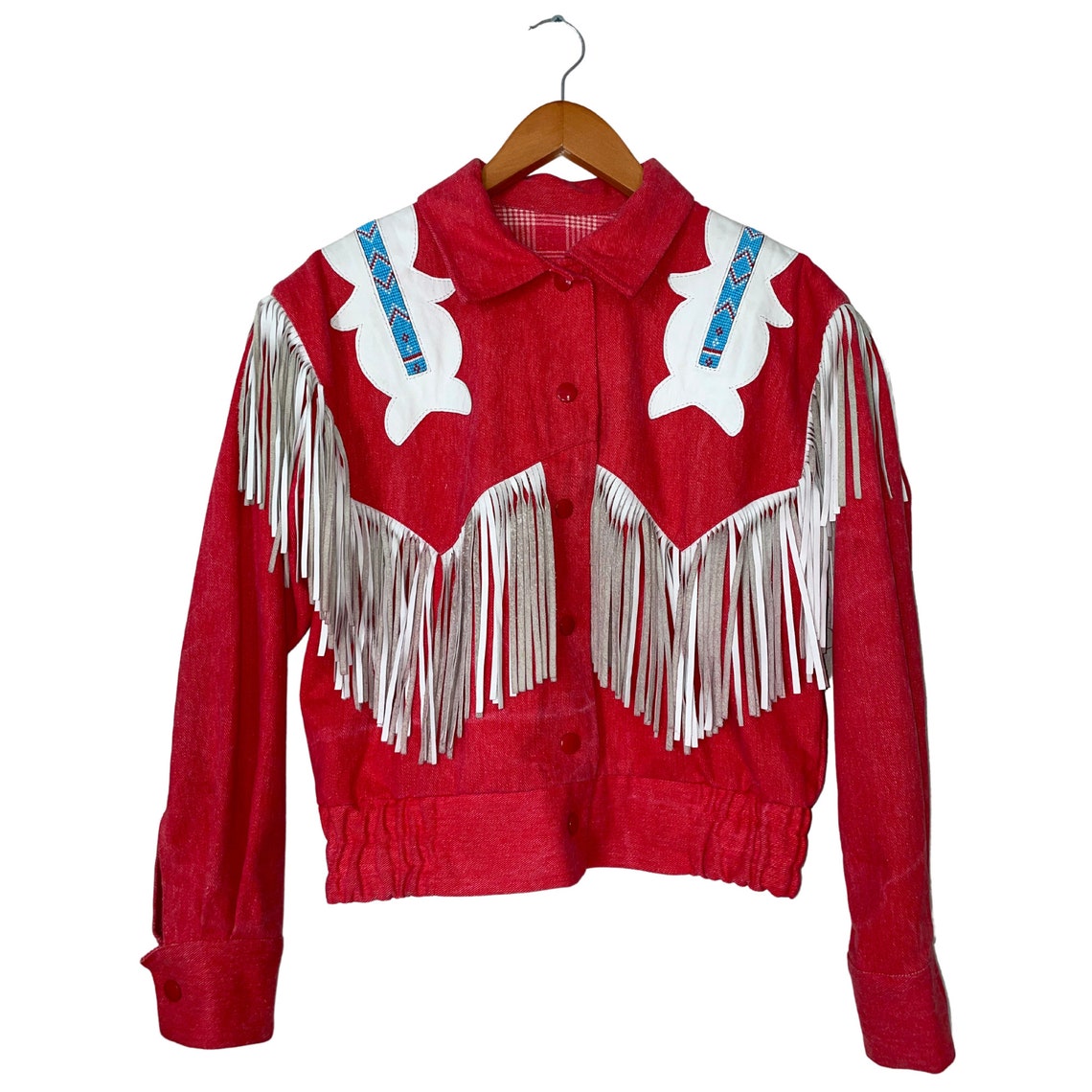 1980's Western Red Denim Jacket With Leather Accents - Etsy