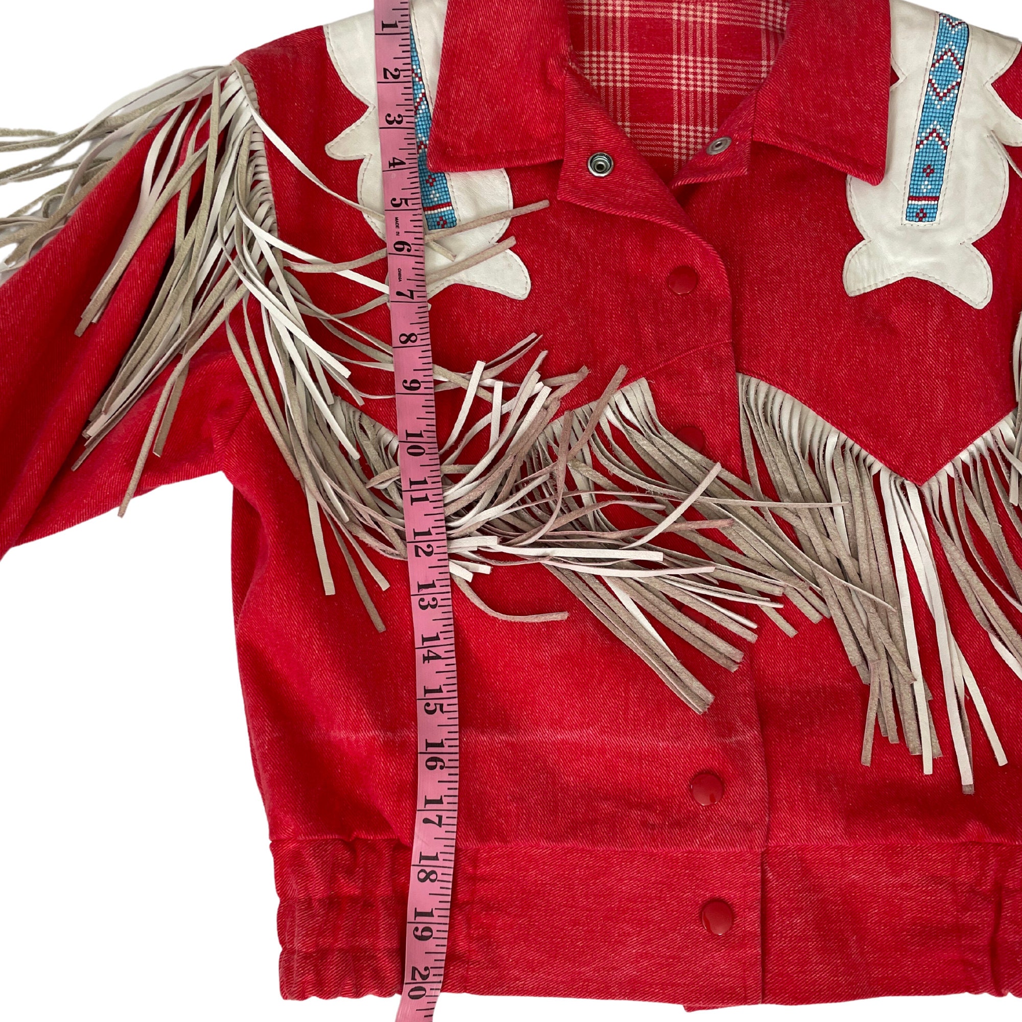 1980's Western Red Denim Jacket With Leather Accents - Etsy