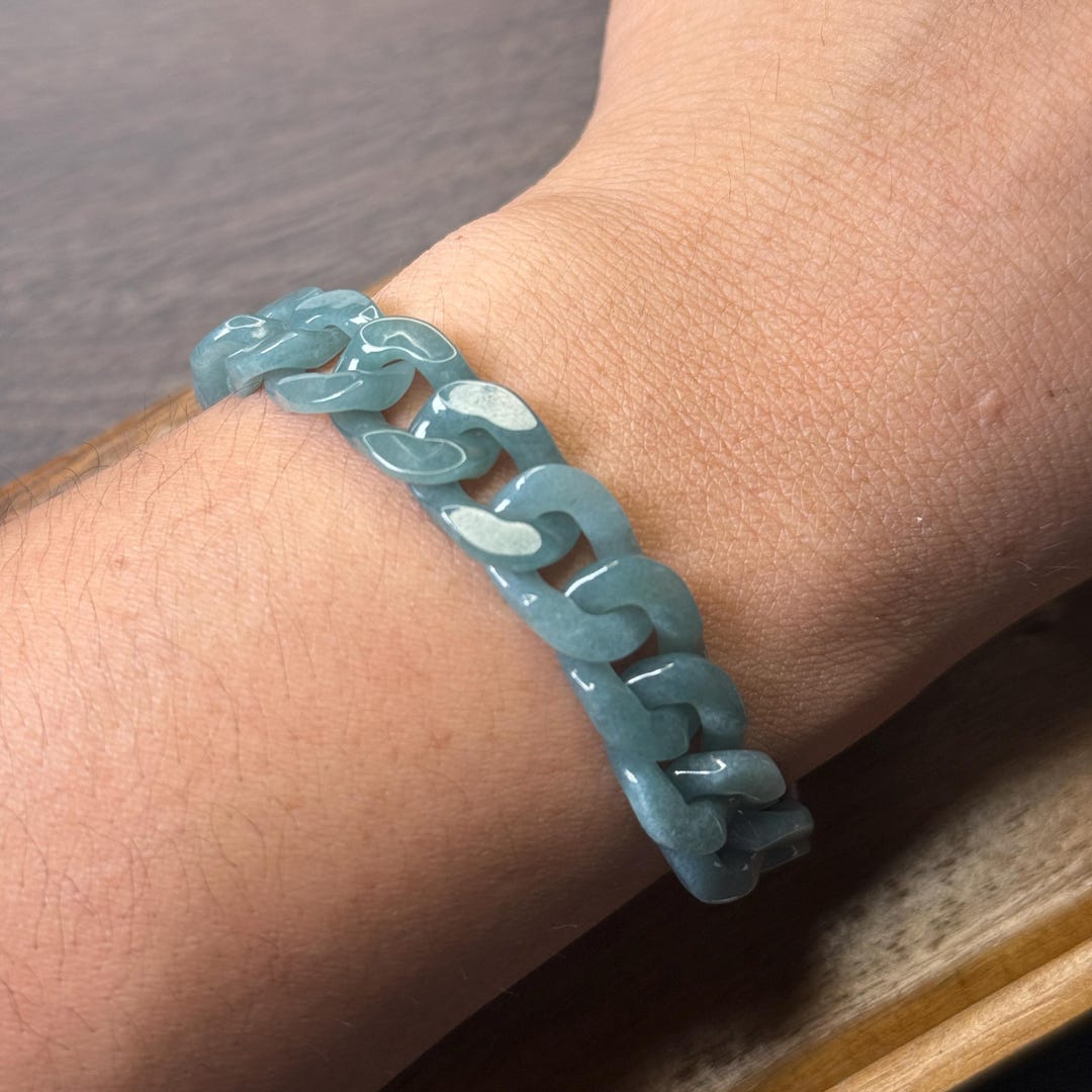 Custom Size Blue Cuban Link Chain Real Jadeite Beads Bracelet Guatemala ...