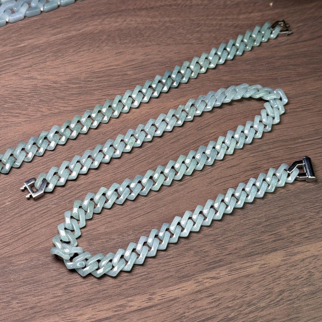150-650mm Jadeite Cuban Rhombus Chain Natural Jadeite Necklace Beads ...