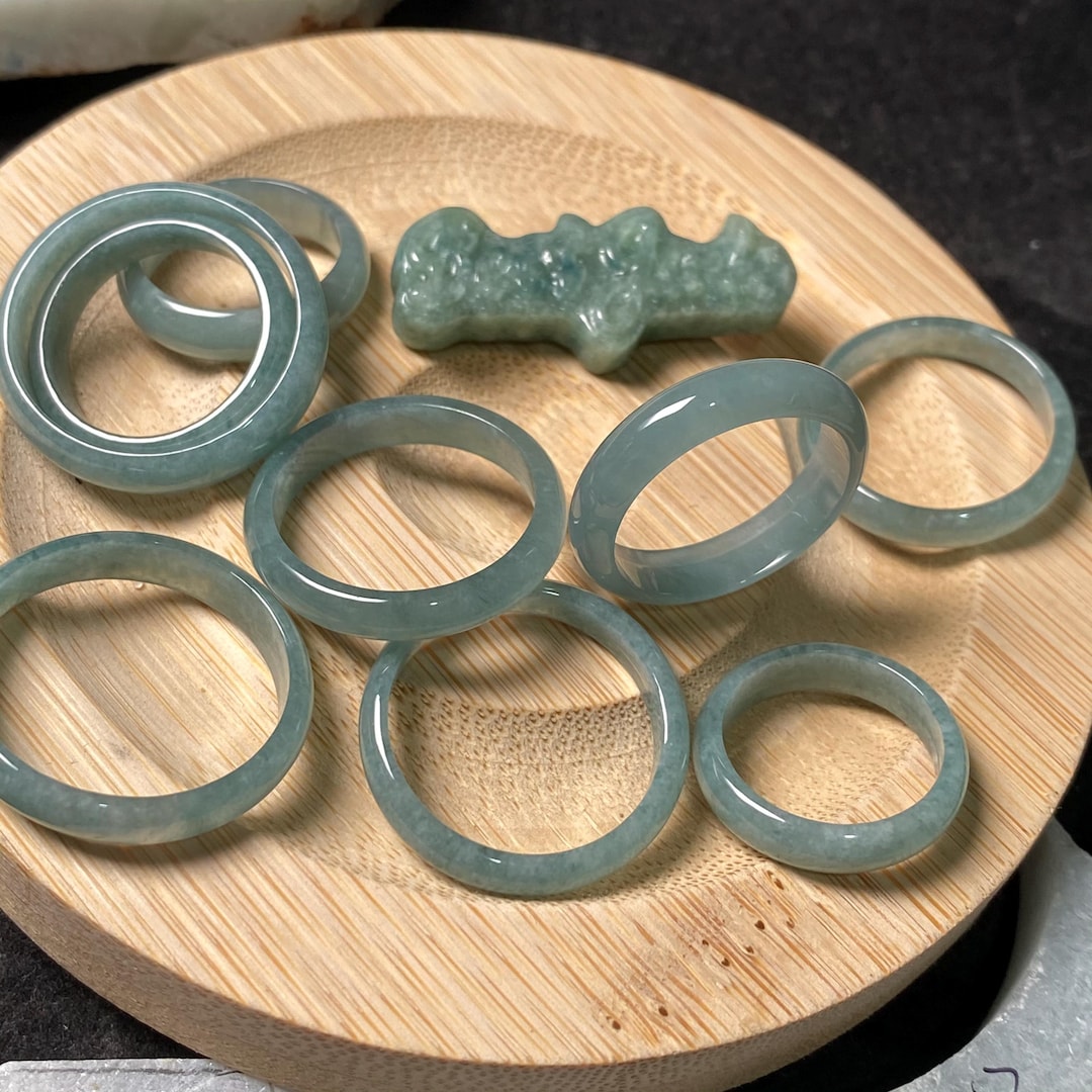 5pcs Lot Size 2-12 Natural Blue Jadeite Ring Grade A Jade Custom ...