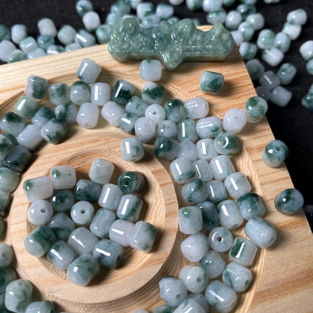 Real Flower Green Jadeite Barrel Natural Grade A Jade Spacer Beads ...