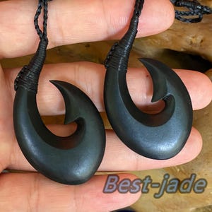 Maori Style Fish Hook Pendant Australian Black Green Nephrite Jade ...