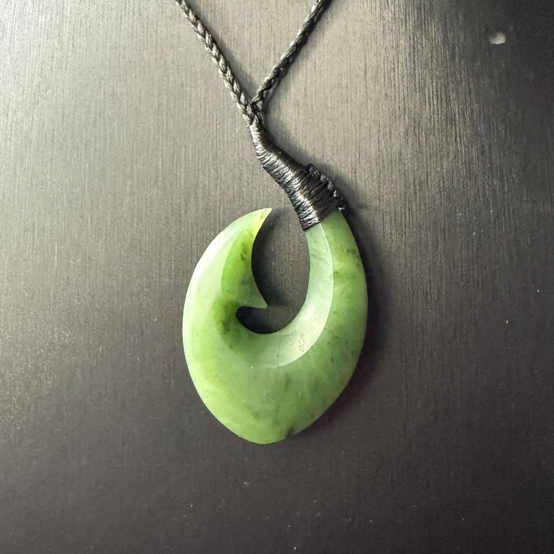 Maori Style Fish Hook Pendantnatural GREEN Nephrite Jade Greenstone ...