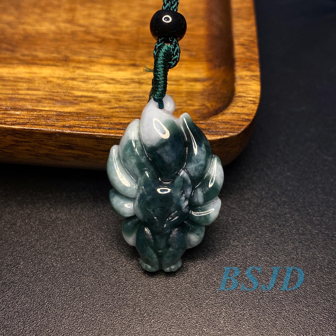 Nine-tailed Fox Natural Green Flower Type A Untreated Burma Jade Beads ...