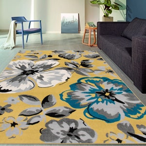 Modern Floral Design Yellow Area Rug Flower Shape Rugs - Etsy