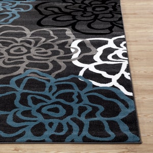 Contemporary Modern Floral Flowers Area Rug Geometric Pattern Chic ...