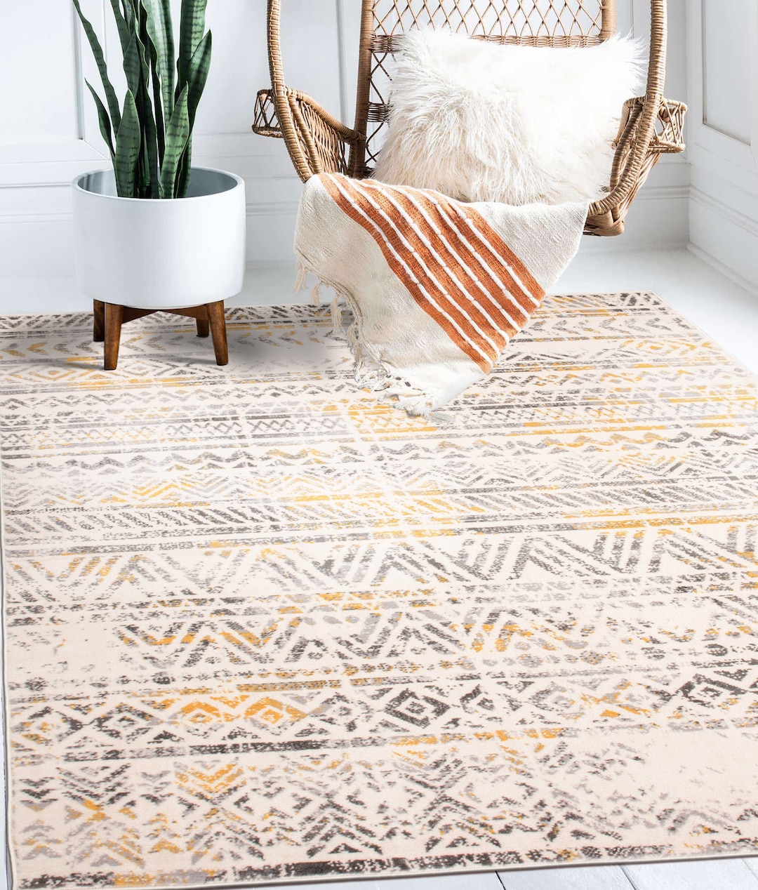 Traditional Vintage Bohemian Yellow Rug Area Rugs for Bedroom Aesthetic ...
