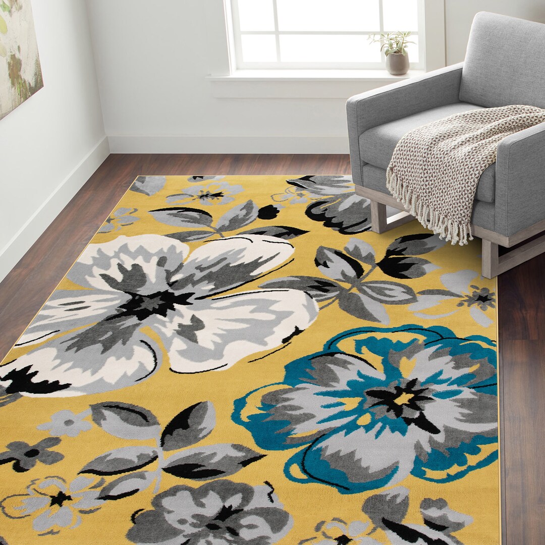 Modern Floral Design Yellow Area Rug Flower Shape Rugs - Etsy