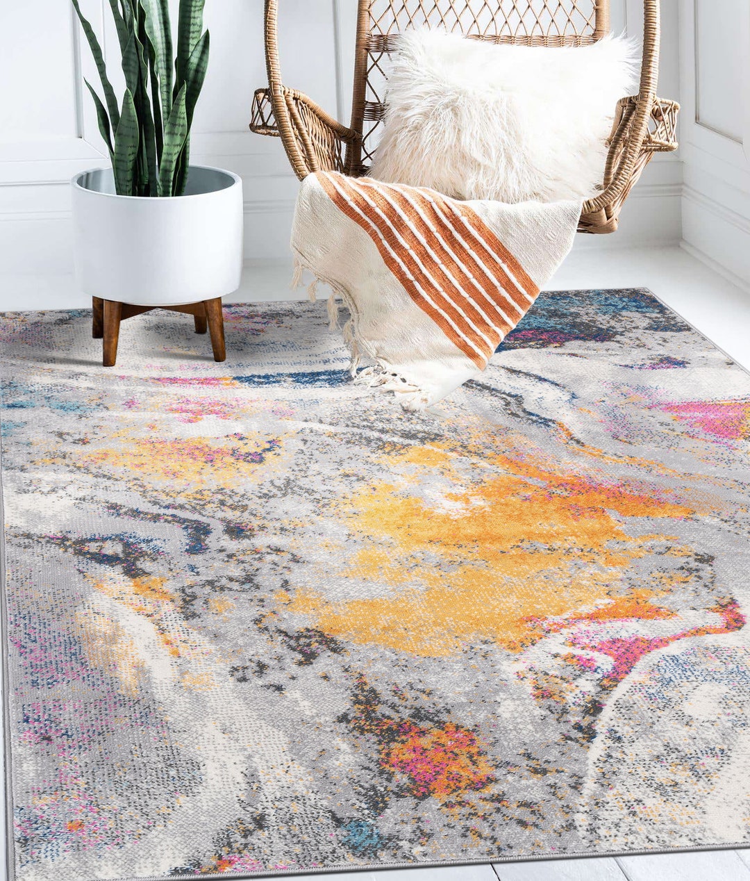 Modern Floral Design Multi Area Rug Colorful Abstract Area - Etsy