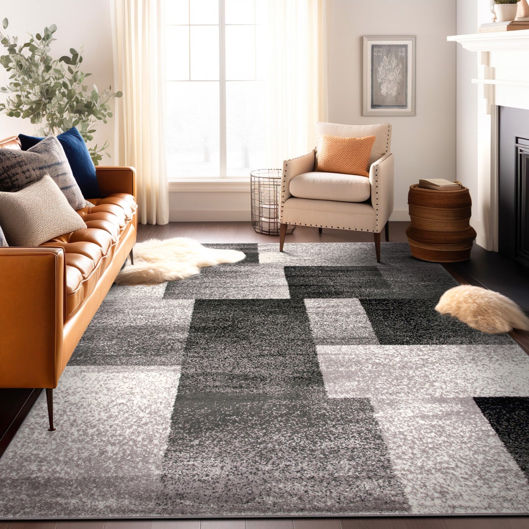 Modern Distressed Boxes Gray Area Rug Design Rug Geometric Area Carpet ...