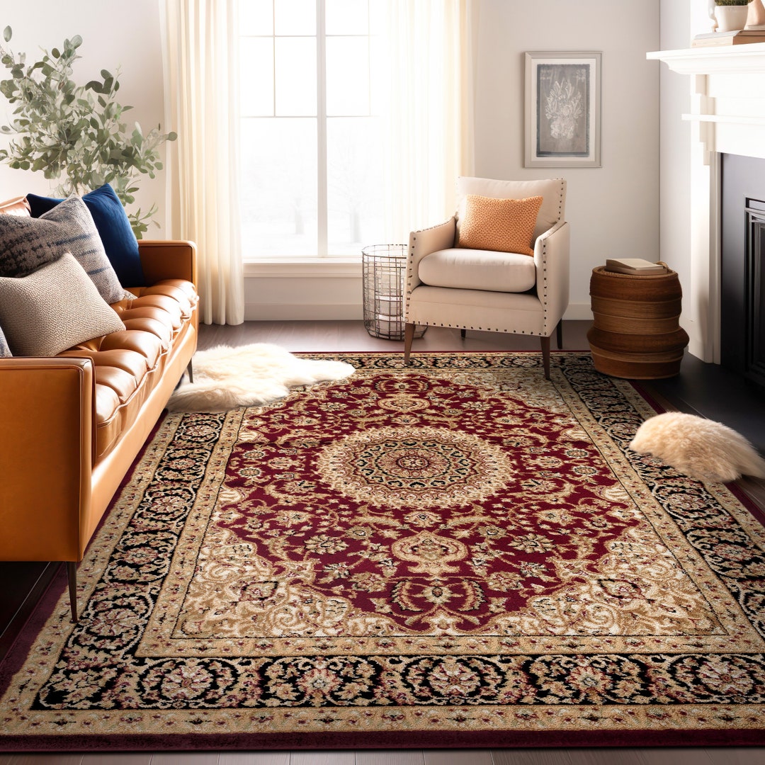 Traditional Oriental Medallion Burgundy Area Rug Vintage Distressed Rug ...