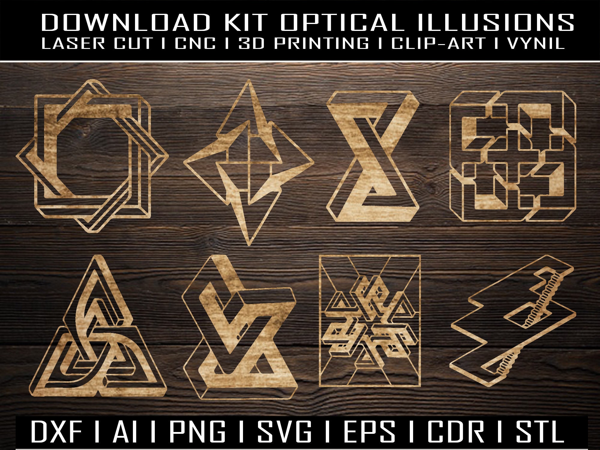 Pack Optical Illusion x8 STL I Ai I PNG I SVG I Eps I Pdf I Dwg I Dxf I ...