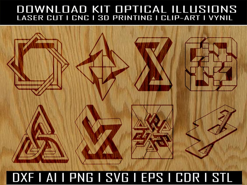 Pack Optical Illusion x8 STL I Ai I PNG I SVG I Eps I Pdf I Dwg I Dxf I ...