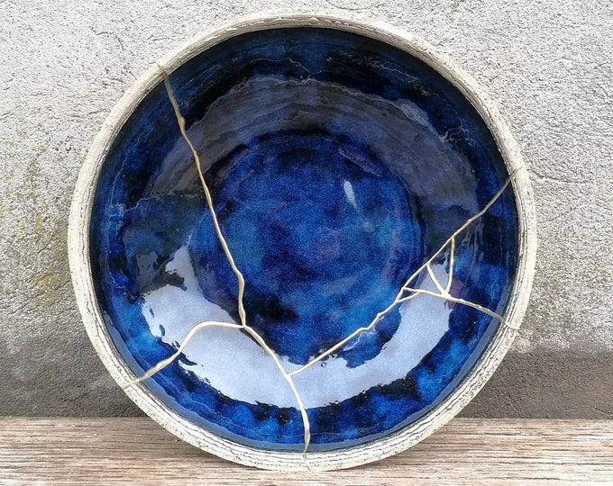 14.5" Extra Large Blue Kintsugi Bowl, Decorative Kintsugi Bowl. - Etsy