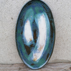 Set of 3 Ceramic Oval Plates, Platters in Shades of Green, Blue and ...