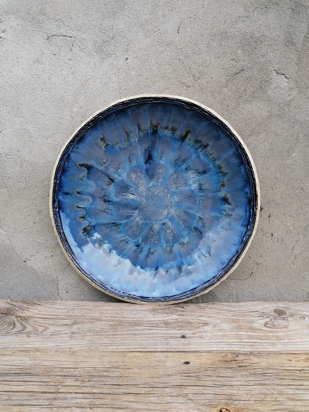 Extra Large Blue Ceramic Bowl, Shallow Fruit Bowl - Etsy