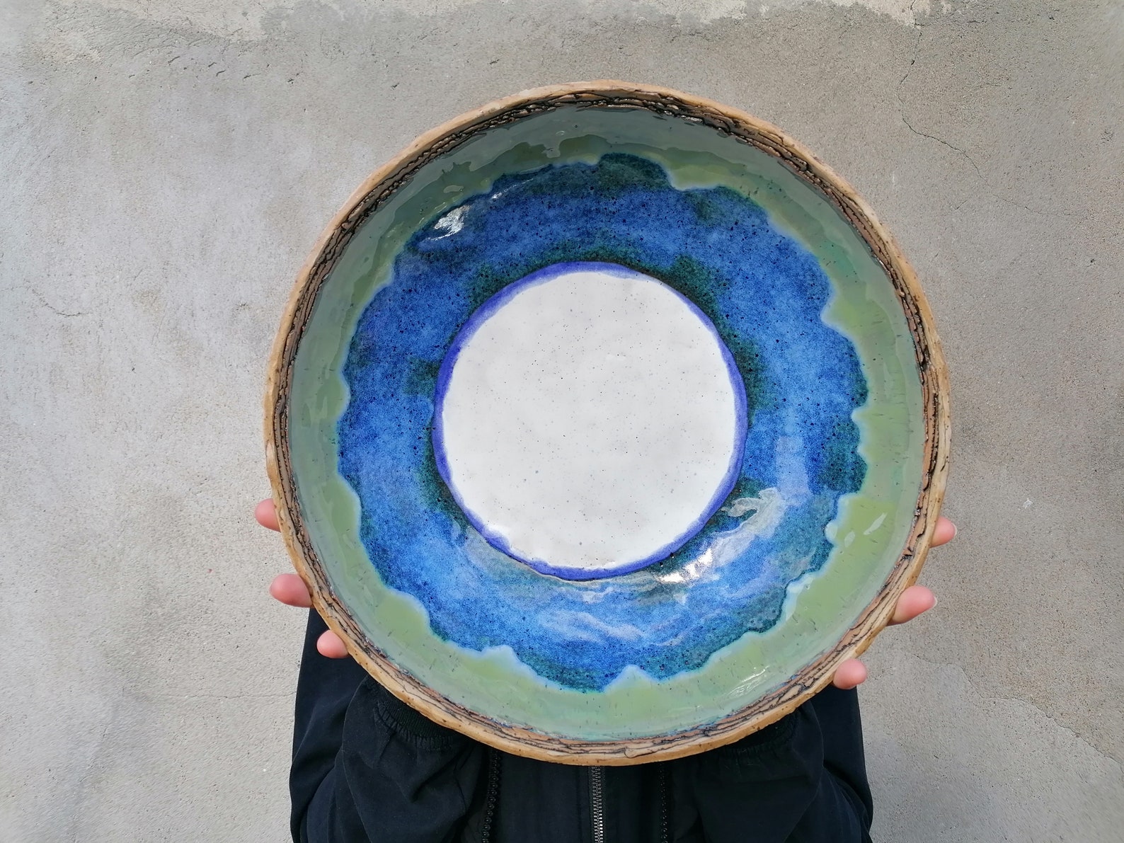 Extra Large Ceramic Bowl Green Blue and White Ceramic Bowl - Etsy