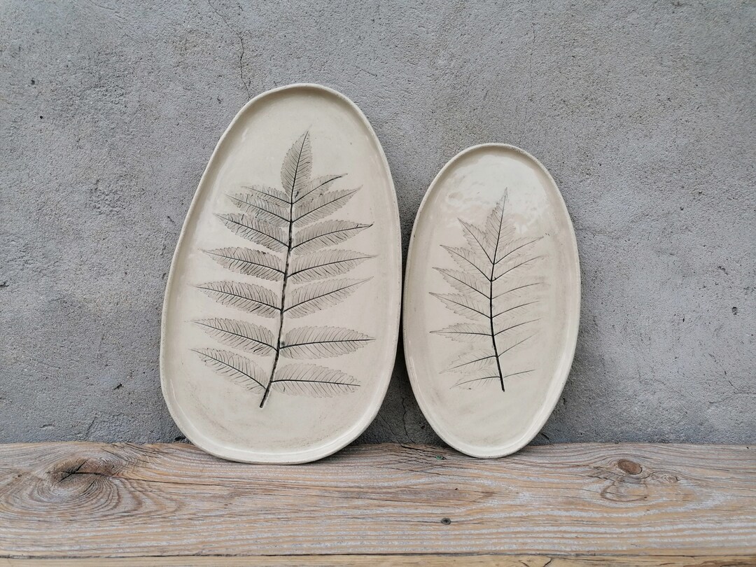 Set of 2 Ceramic Oval Plates, Light Beige Natural Platters - Etsy