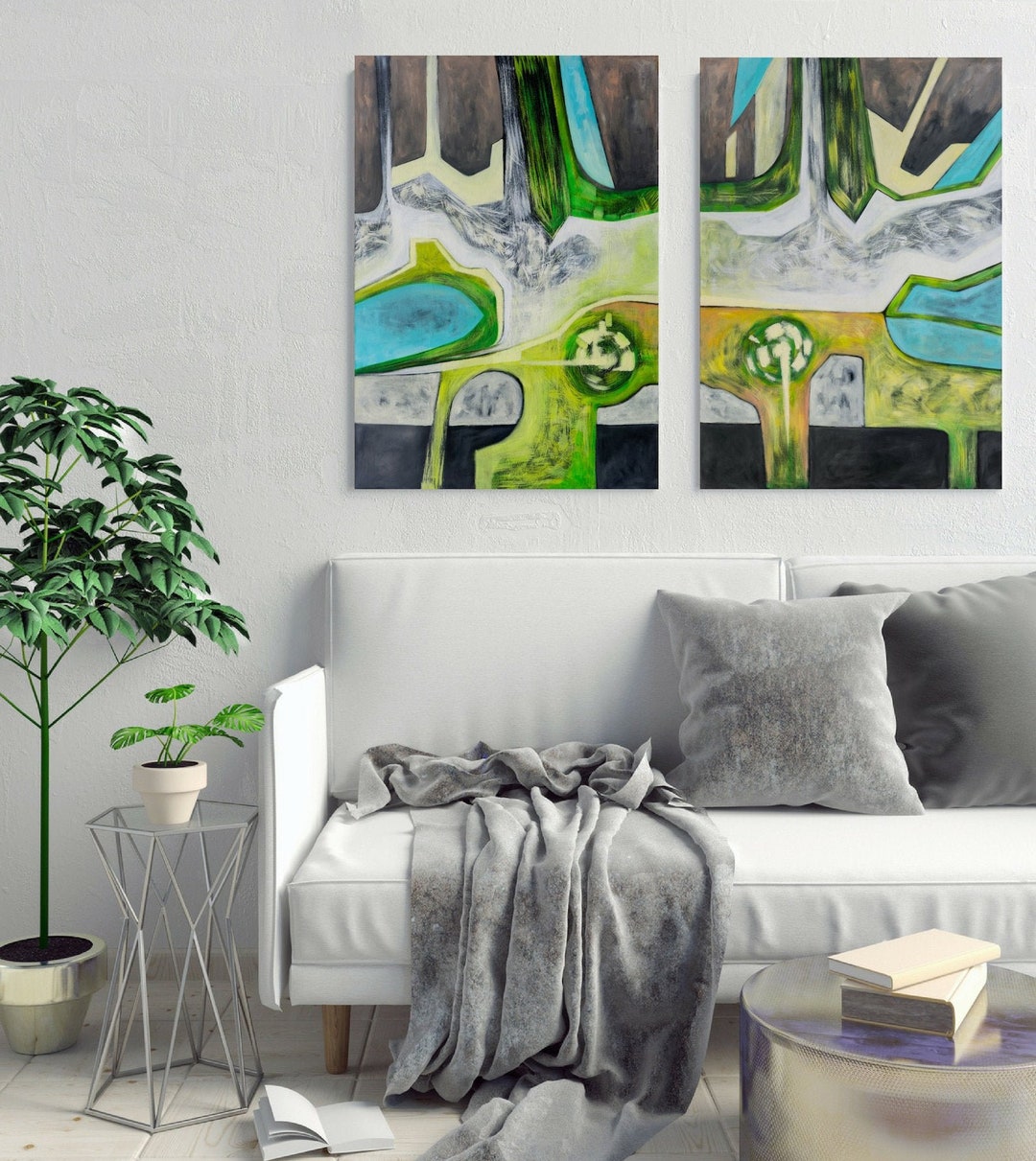 ABSTRACT PAINTINGS ,set of 2 Canvas Paintings, Acrylic on Canvas. - Etsy