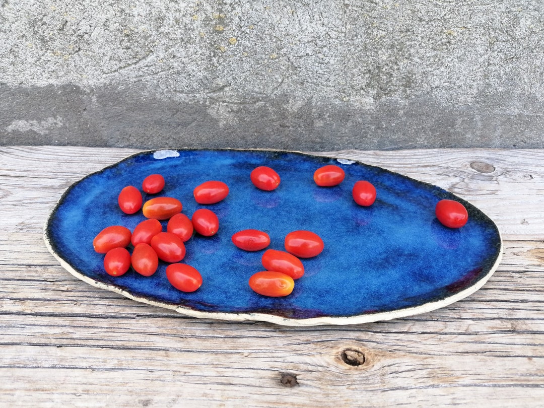 Ceramic Serving Plate, Oval Platter, Blue Oval Plate, Serving Plate - Etsy