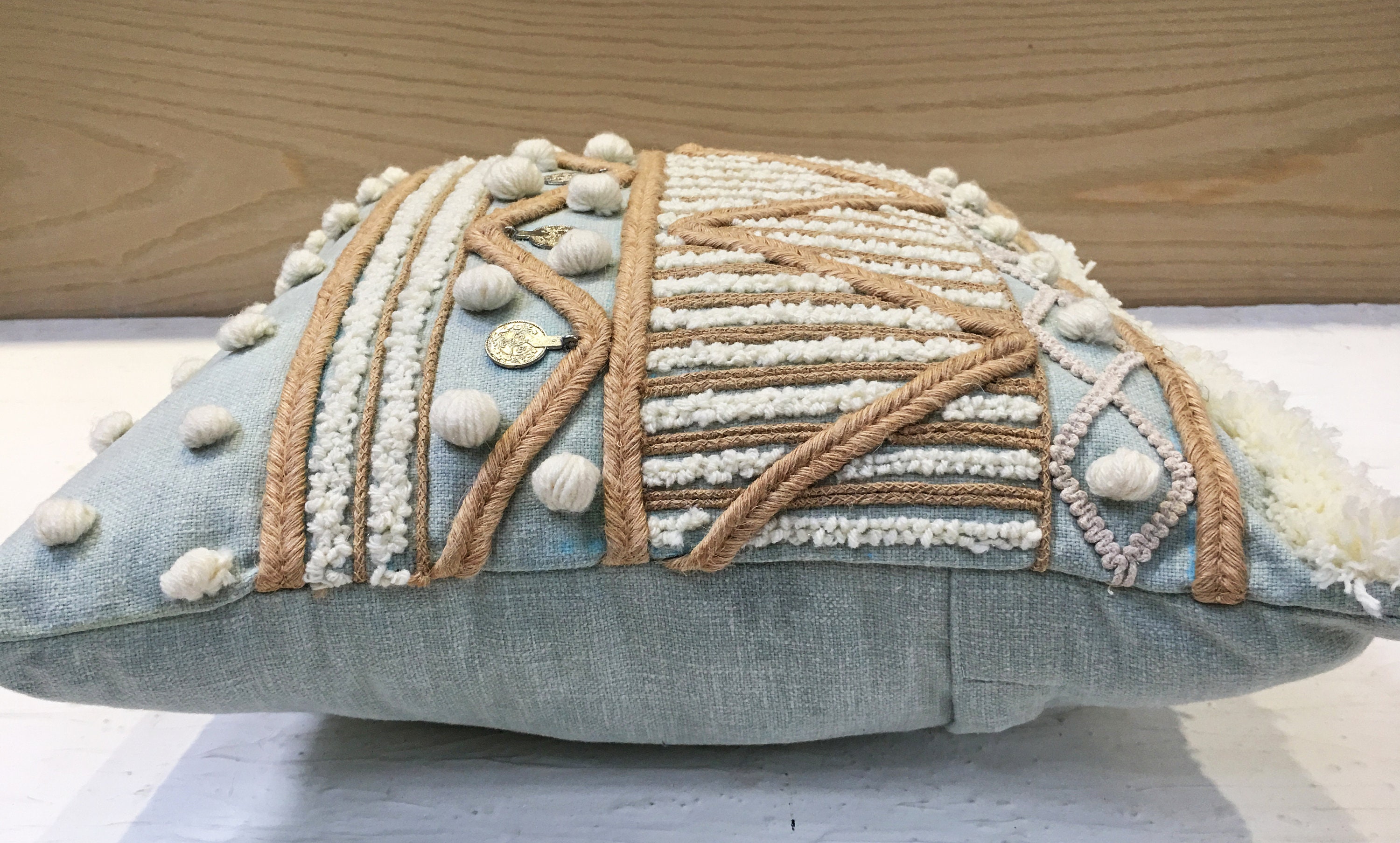 Blue Cotton Poly Coins Jute Wool Throw Pillow Luxury - Etsy