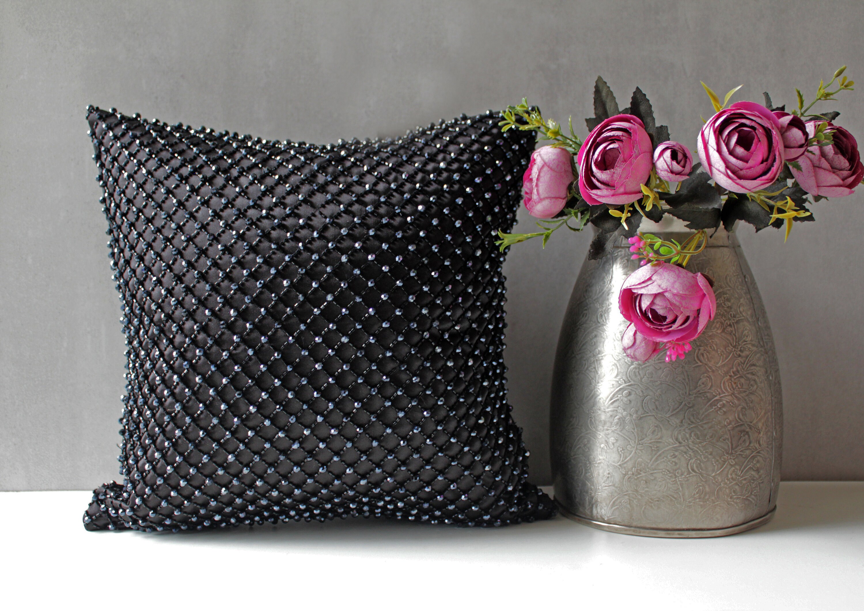Black Bling Beads Throw Pillow Cover Luxury Contemporary | Etsy