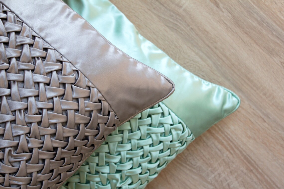 Sea Green Satin Smocking Throw Pillow Luxury Contemporary | Etsy