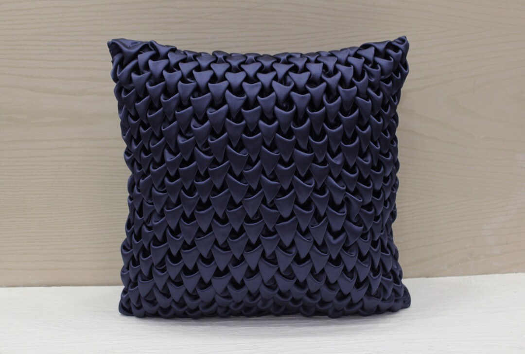 Navy Blue Satin Smocking Throw Pillow Luxury Contemporary Modern Toss ...