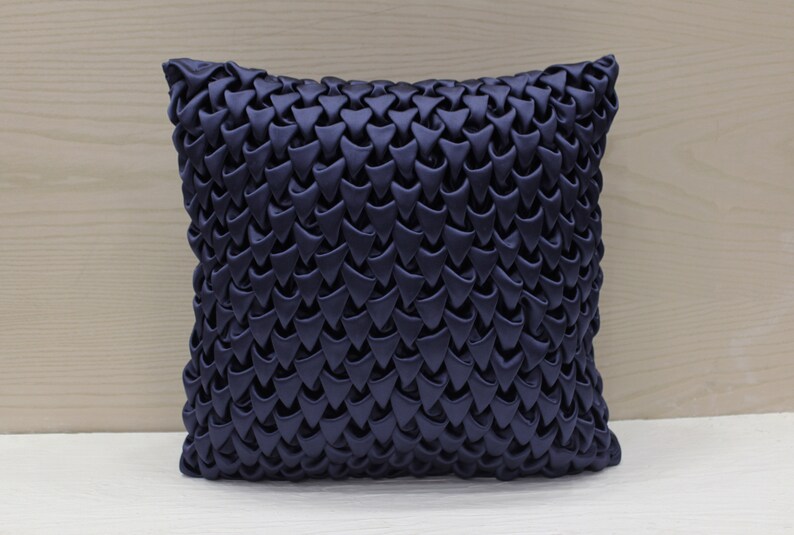 Navy Blue Satin Smocking Throw Pillow Luxury Contemporary | Etsy