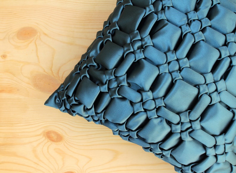 Teal Blue Satin Smocking Throw Pillow Luxury Contemporary | Etsy