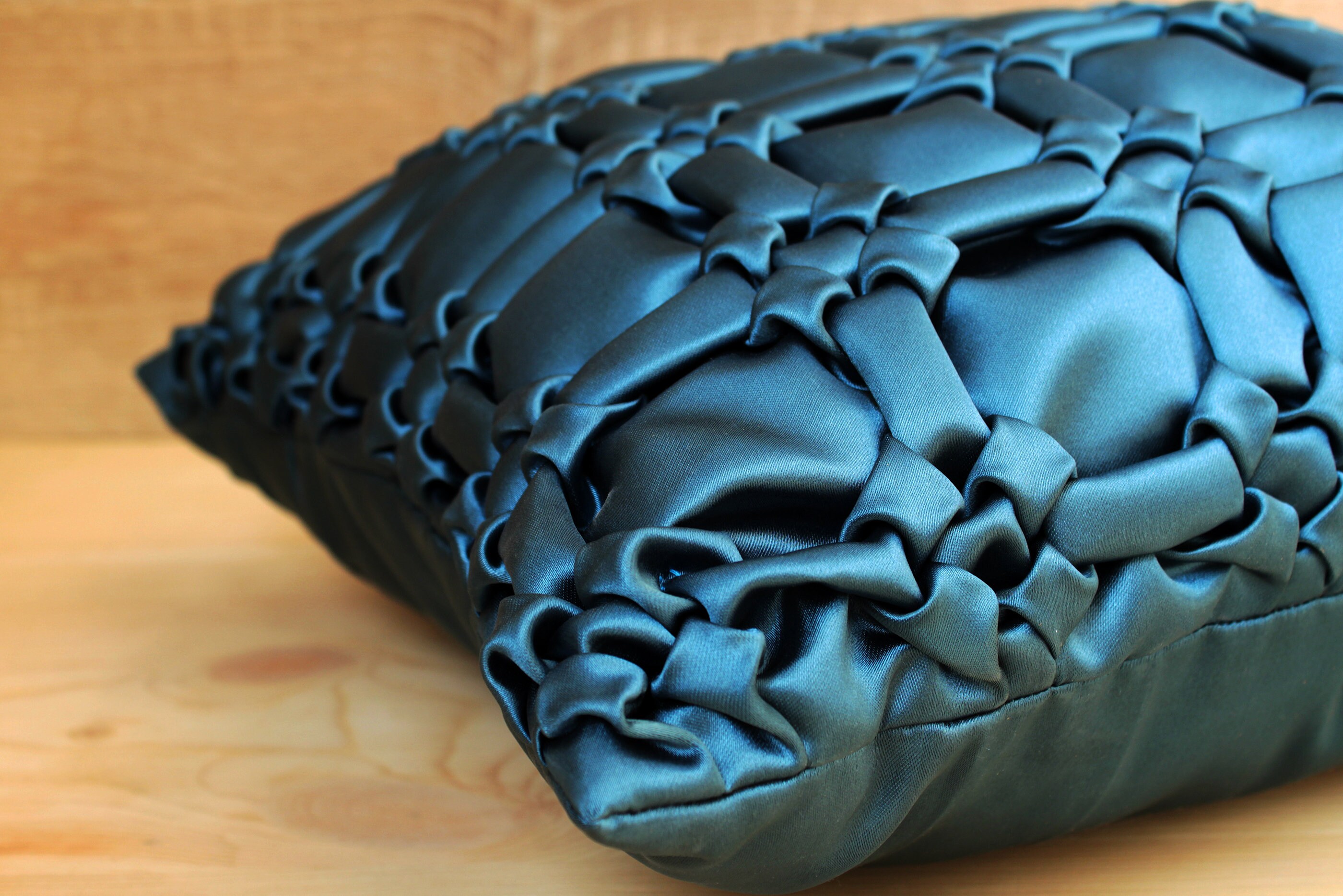 Teal Blue Satin Smocking Throw Pillow Luxury Contemporary | Etsy