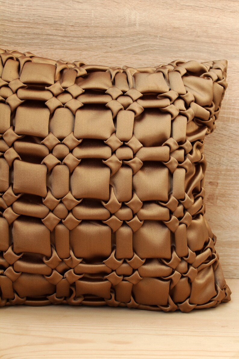 Brown Gold Satin Smocking Throw Pillow Luxury Contemporary | Etsy