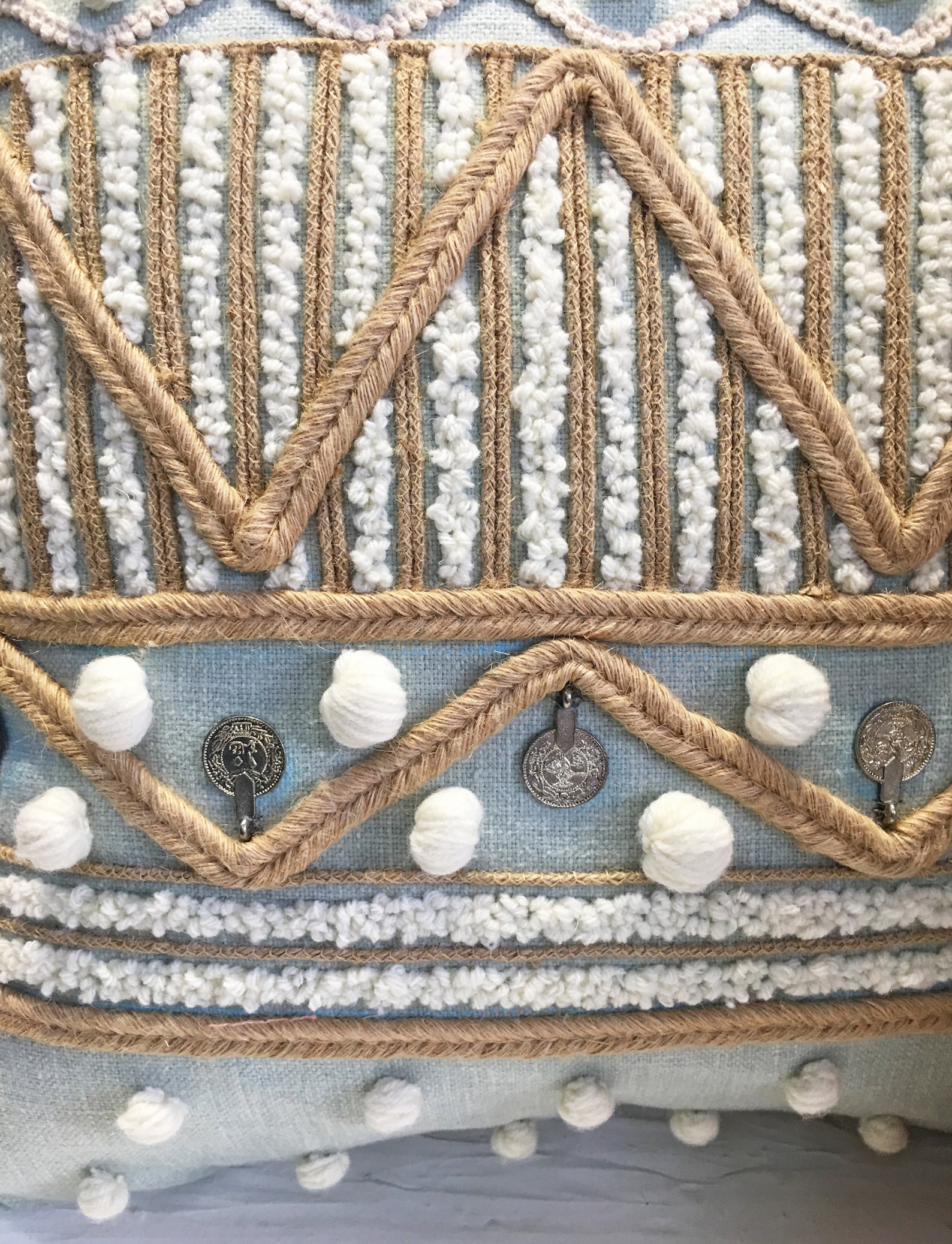 Blue Cotton Poly Coins Jute Wool Throw Pillow Luxury - Etsy