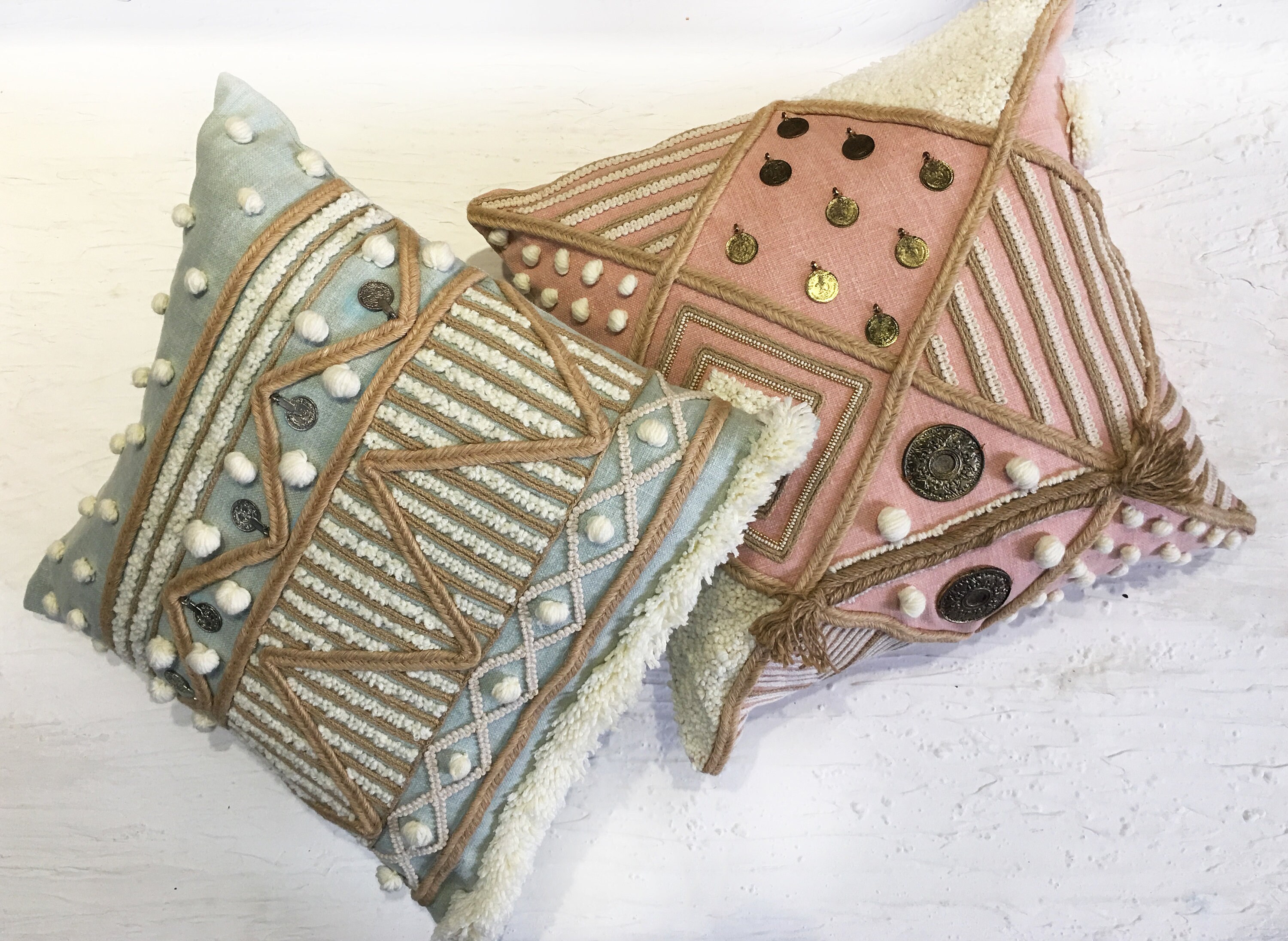 Blue Cotton Poly Coins Jute Wool Throw Pillow Luxury - Etsy