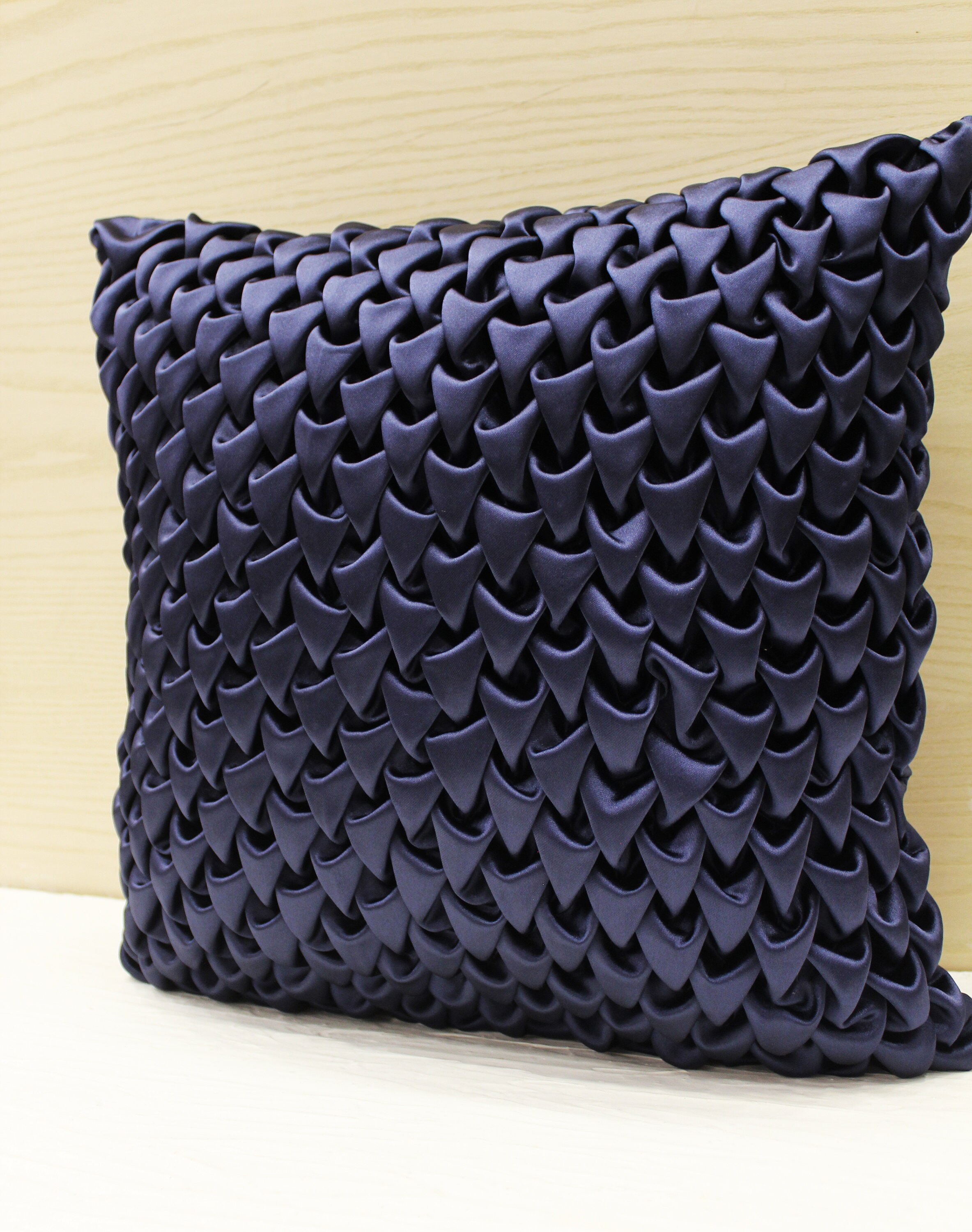 Navy Blue Satin Smocking Throw Pillow Luxury Contemporary | Etsy