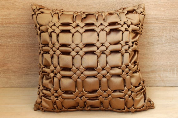 Brown Gold Satin Smocking Throw Pillow Luxury Contemporary | Etsy