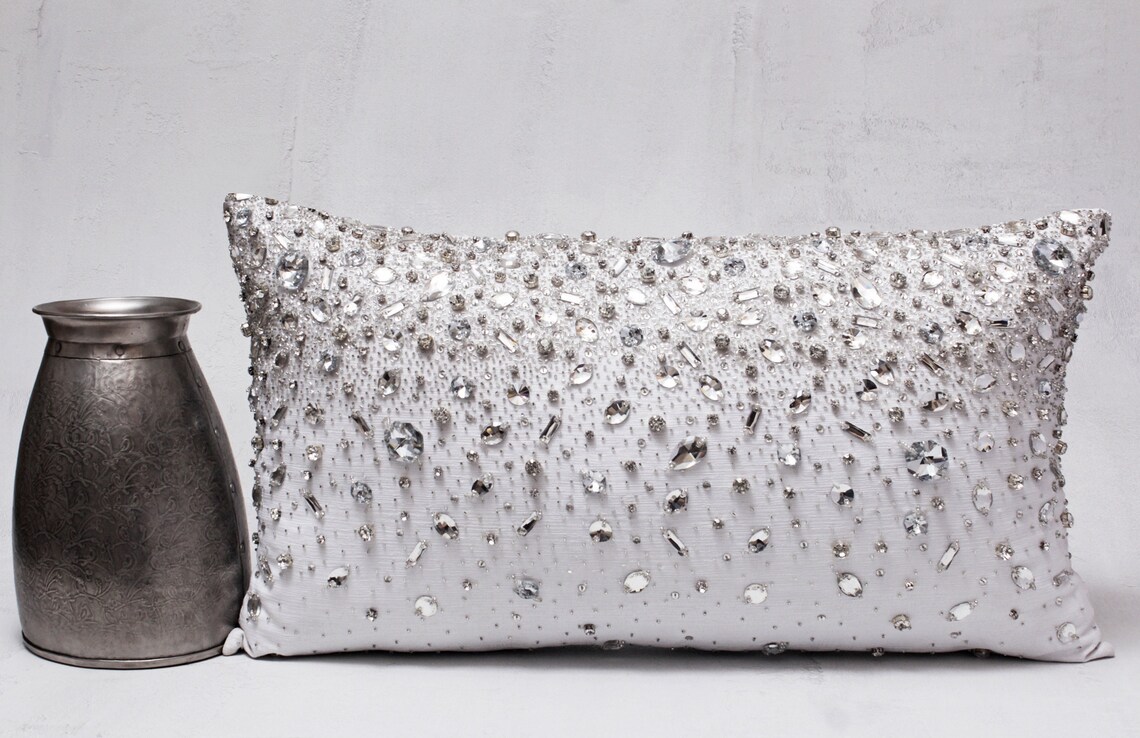 White Silver Bling Throw Pillow Cover Luxury Contemporary - Etsy