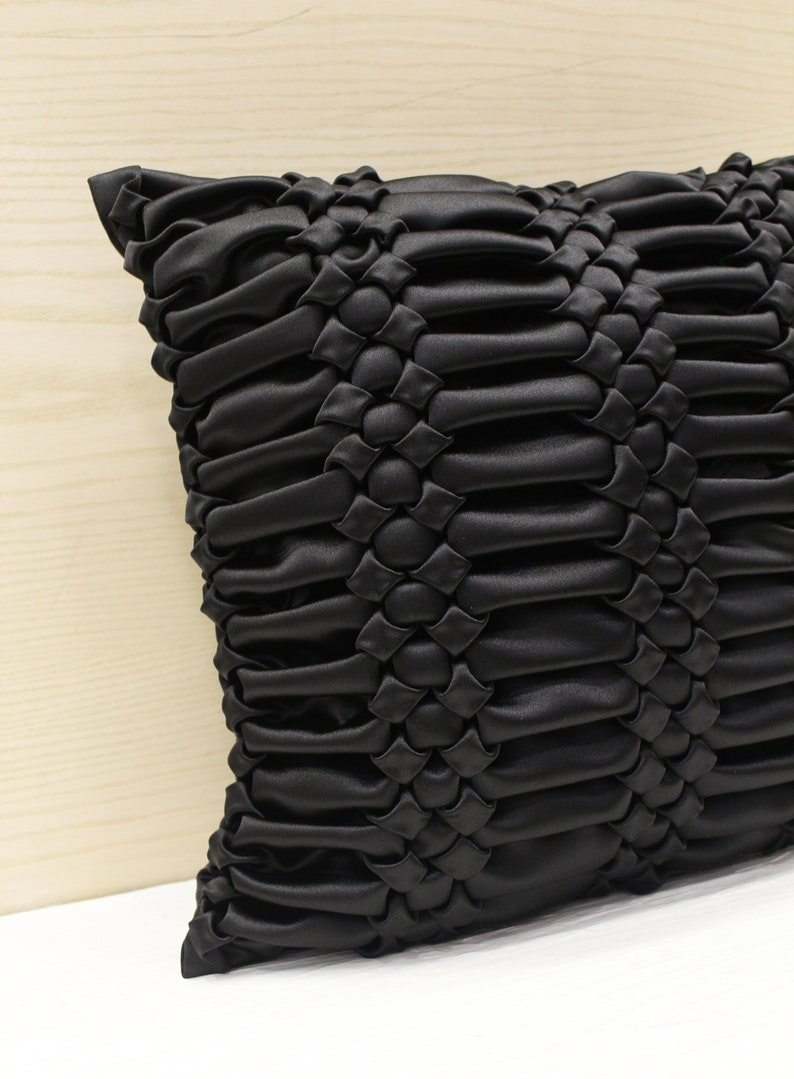 Black Satin Smocking Throw Pillow Cover Luxury Contemporary - Etsy