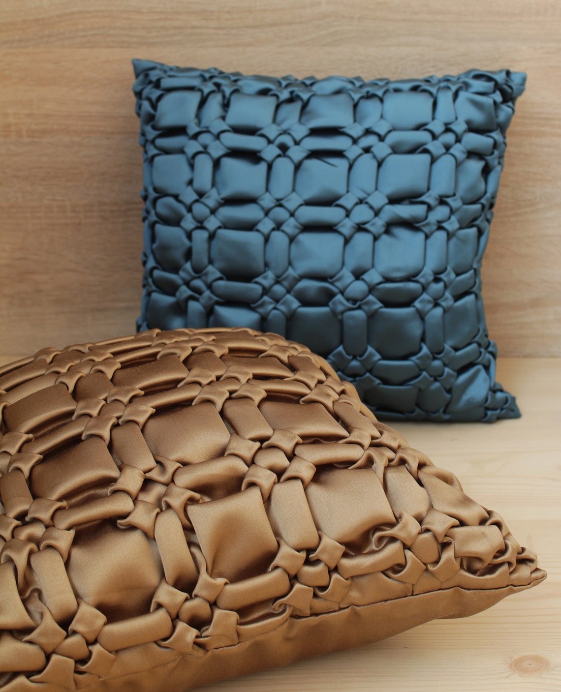 Brown Gold Satin Smocking Throw Pillow Luxury Contemporary - Etsy