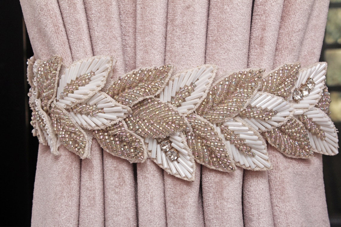 White Silver Leaf Bling Curtain Tie Back Luxury Contemporary - Etsy