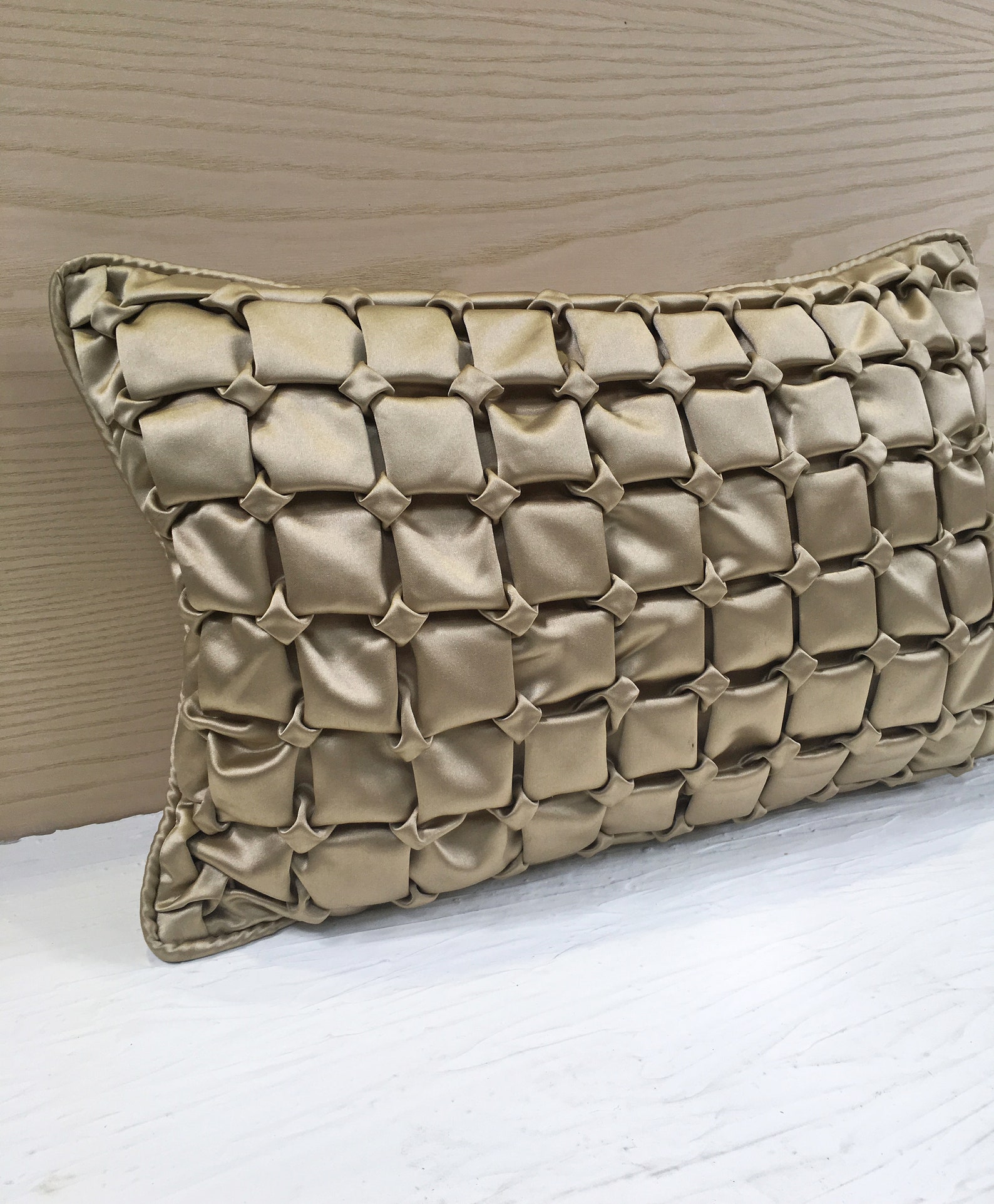 Gold Satin Smocking Throw Pillow Luxury Contemporary Pillow | Etsy