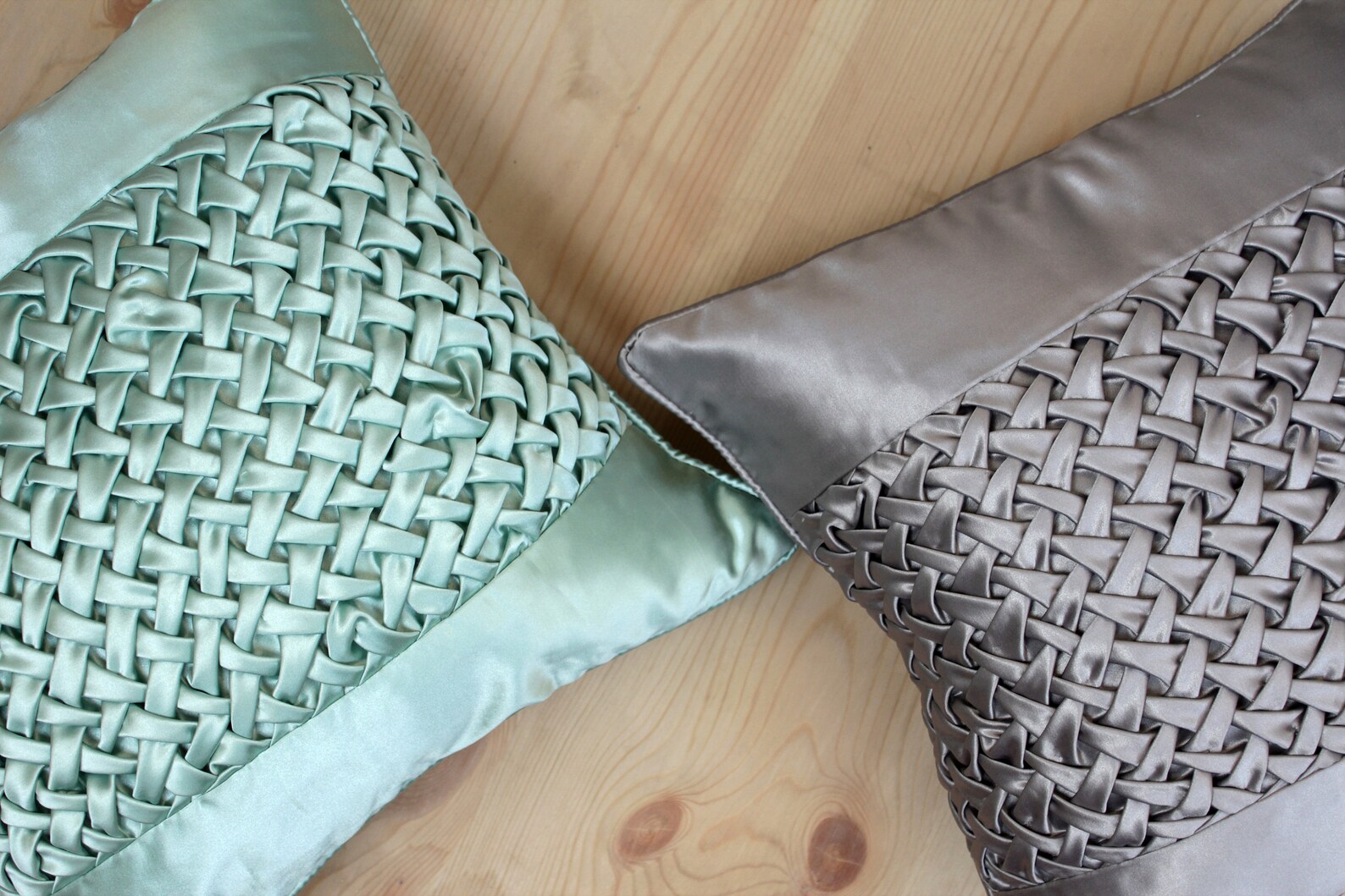 Sea Green Satin Smocking Throw Pillow Luxury Contemporary | Etsy