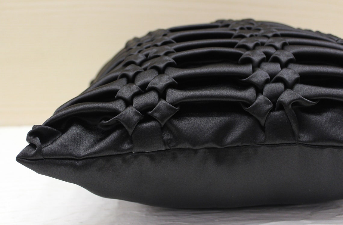 Black Satin Smocking Throw Pillow Cover Luxury Contemporary - Etsy