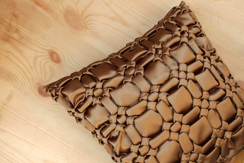 Brown Gold Satin Smocking Throw Pillow Luxury Contemporary | Etsy